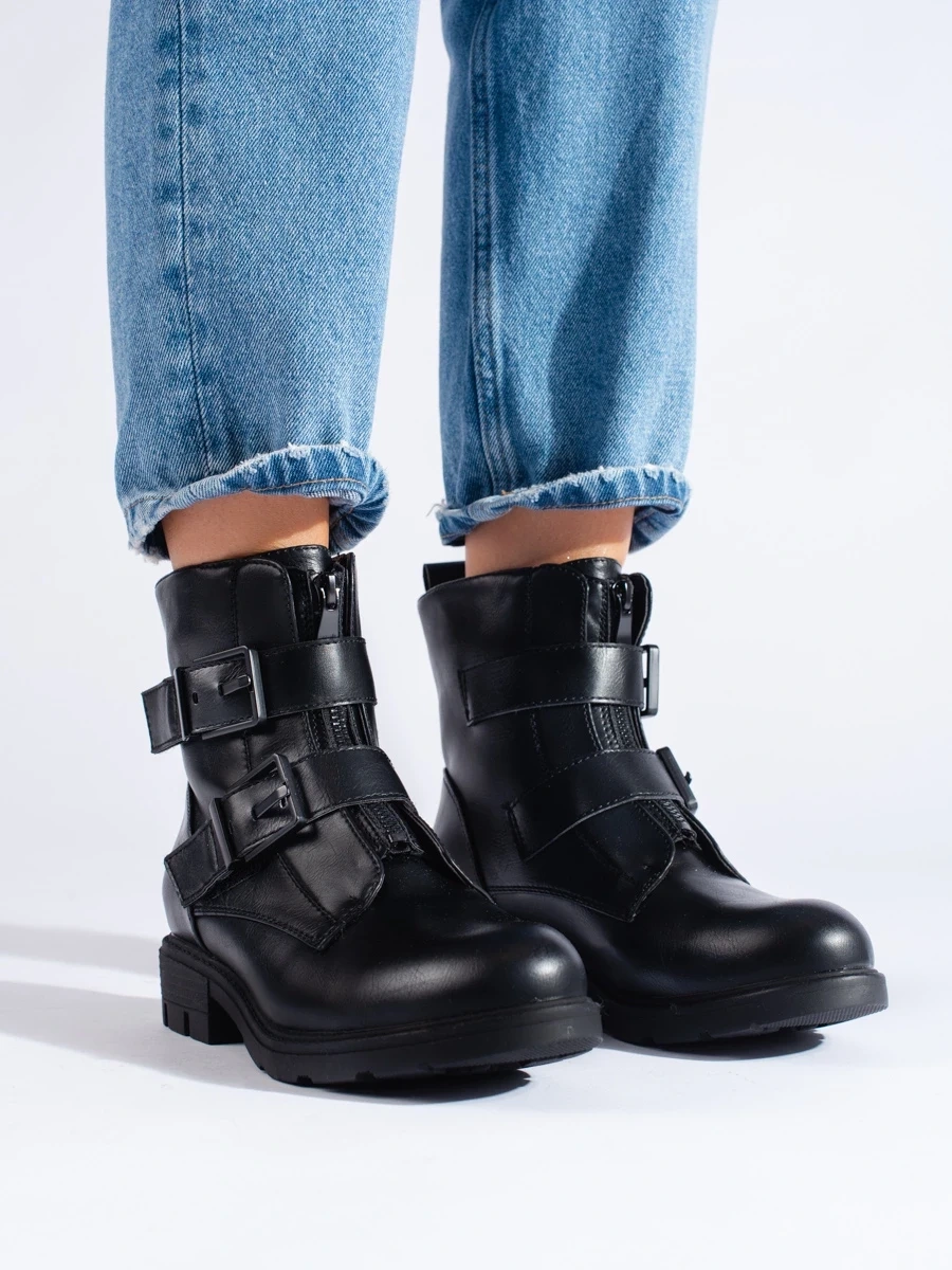 Czarne workery damskie z ozdobami - sklep Czasnabuty.pl